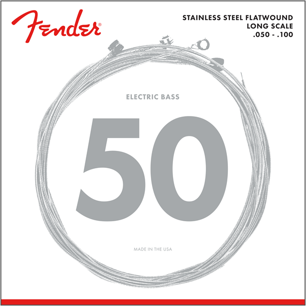 Fender Flatwound Stainless Steel 50-100 Bass Guitar Strings, Long Scal ...