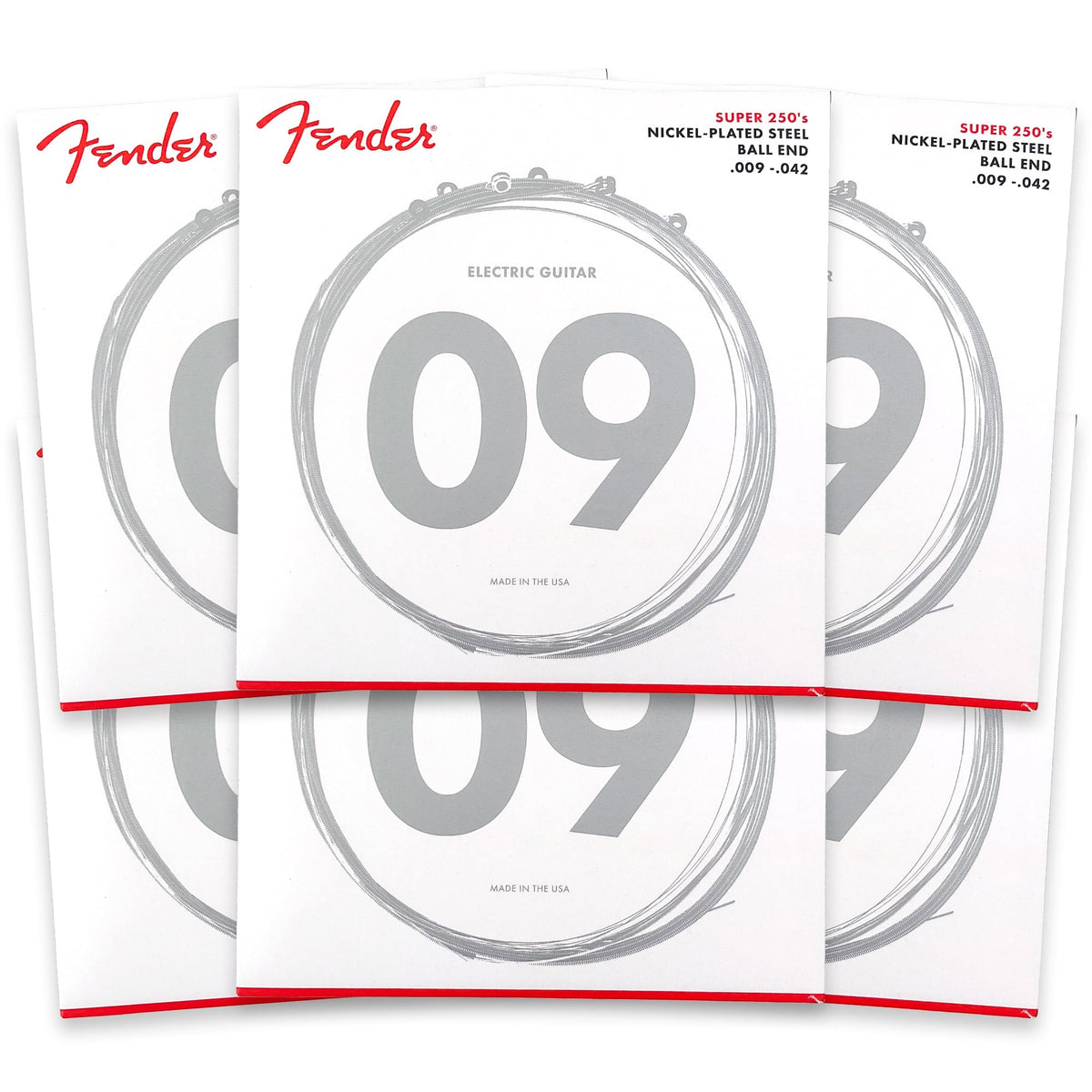 Fender Super 250L Nickel Wound 9-42 Electric Guitar Strings, 6-Pack ...