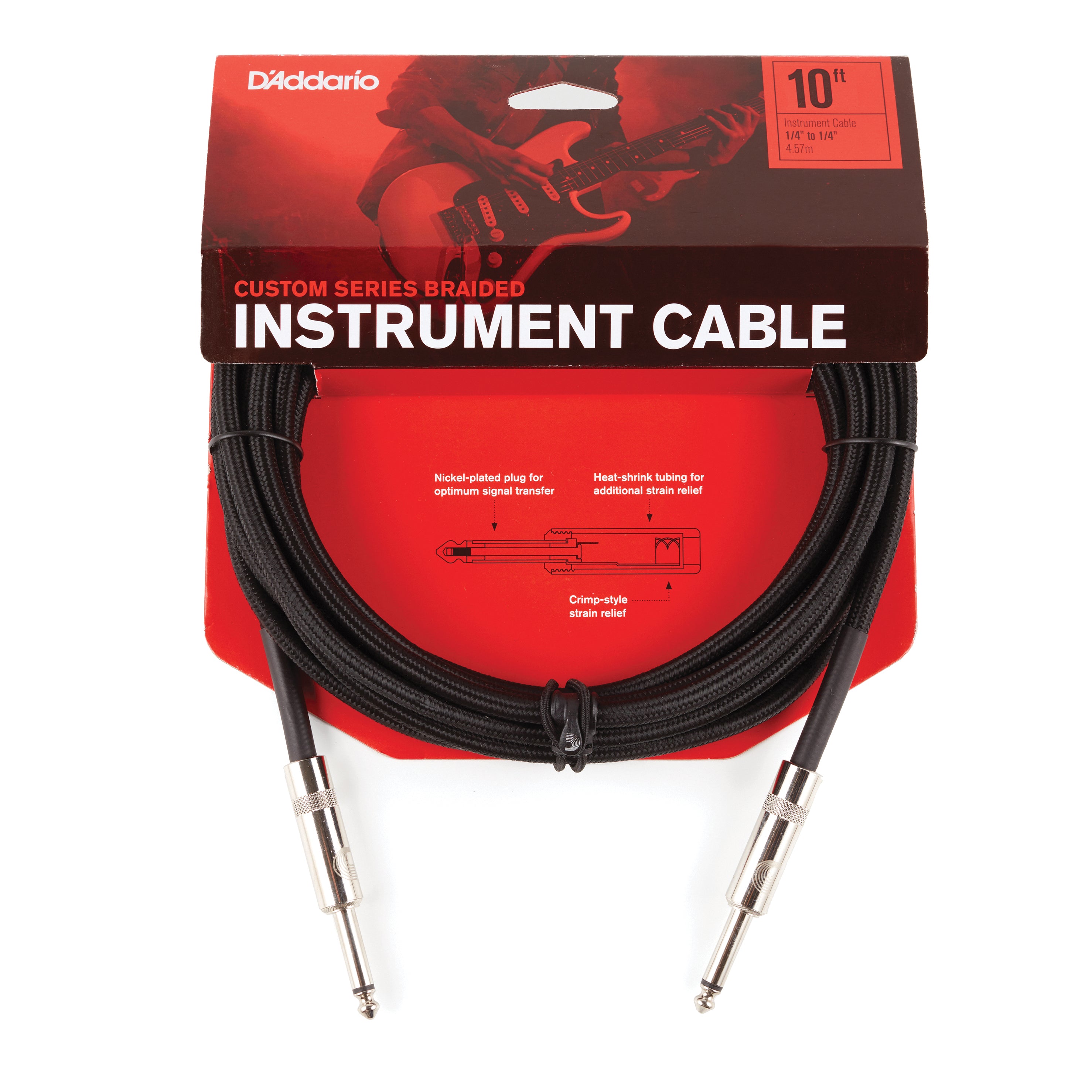 D'Addario Custom Series Braided 10' Instrument Cable, Black - Strings ...