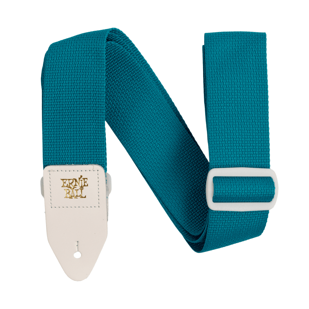 Ernie Ball Polypro Guitar Strap, Teal with White Ends - Strings Direct