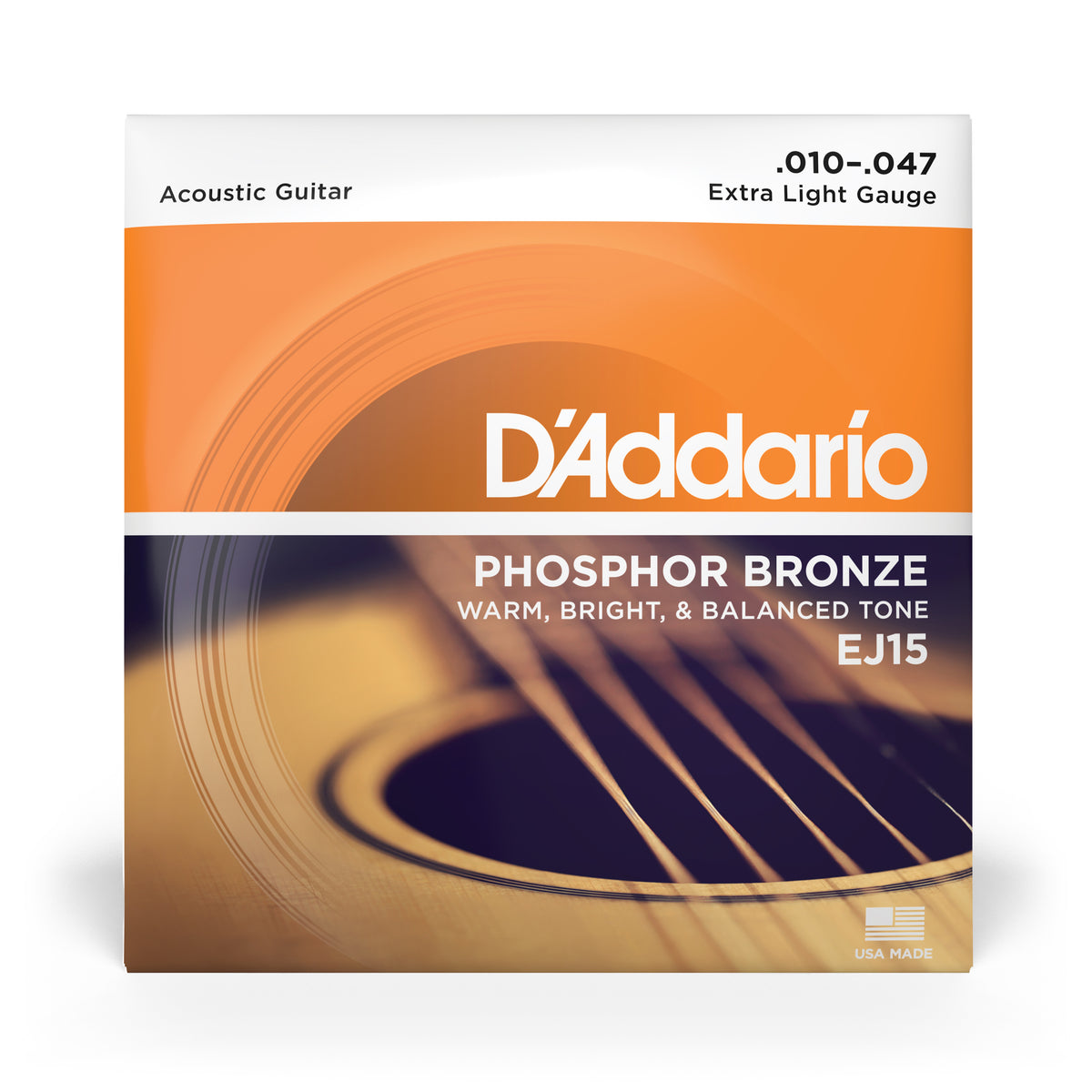 D'Addario EJ15 Phosphor Bronze 10-47 Acoustic Guitar Strings, Extra ...