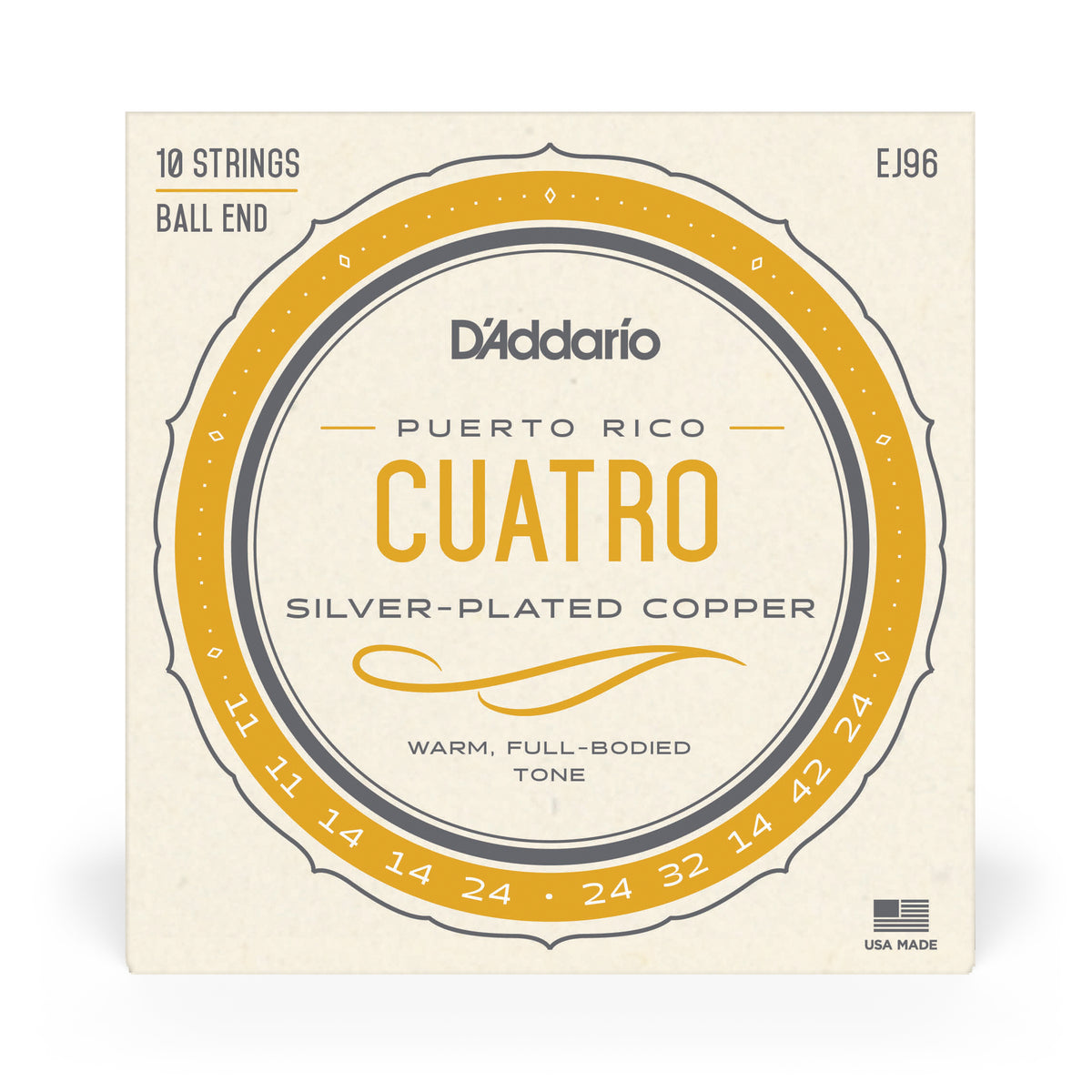 D'Addario EJ96 Silvered Copper 10-String Puerto Rican Cuatro Strings ...
